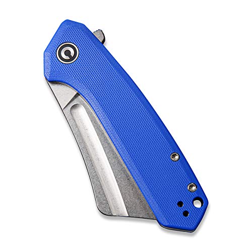 CIVIVI Mini Bullmastiff Pocket knife, Stout Cleaver Style Stonewashed Blade, G10 Handle,Flipper Open, Liner Lock,Reversible Deep Carry Pocket Clip, Everyday Carry Folding Knife C2004B (Blue)