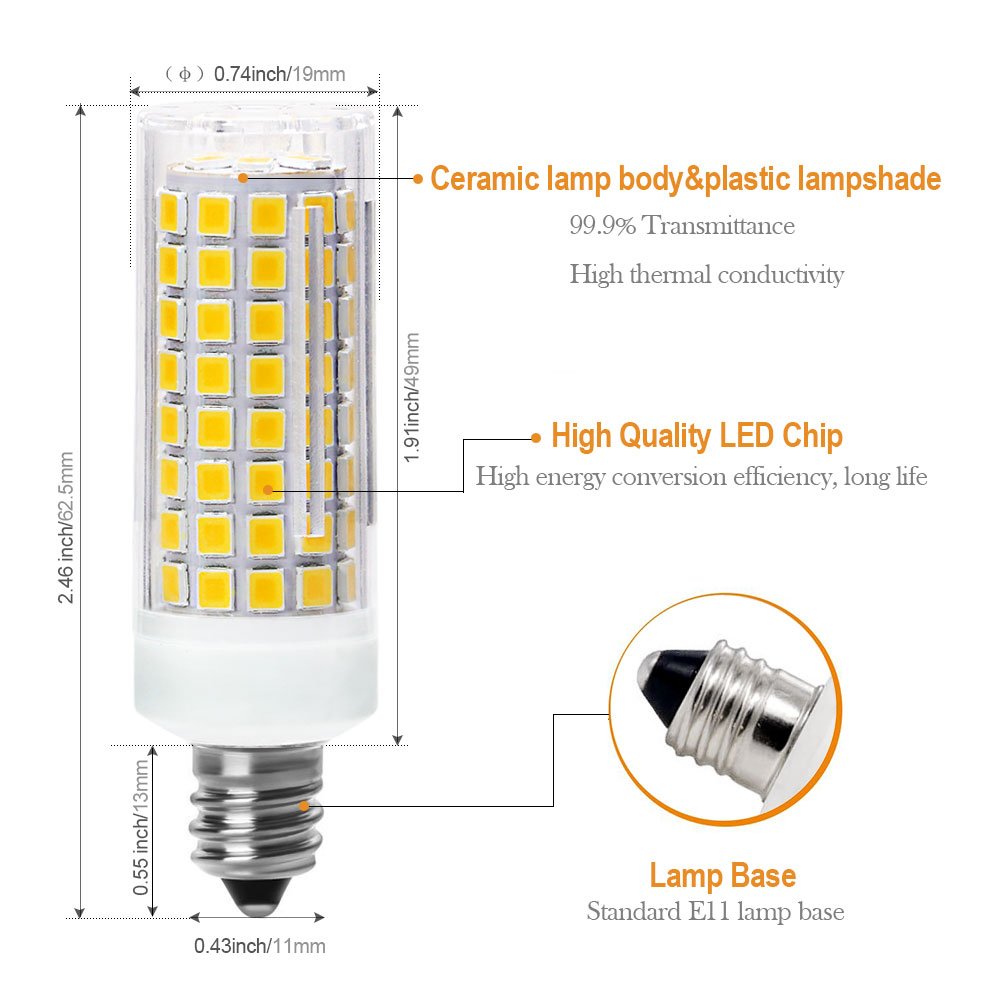 Finoti E11 LED Bulb Dimmable, 75W or 100W Halogen Bulbs Equivalent, Pack of 4 Lighting LED E11 T4 Mini-Candelabra Halogen Replacement (4 Pack) E11 120V for Chandeliers, Sconce (3000k)