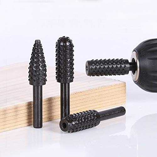 EEEkit 10PCS Wood Carving File Rasp Drill Bit, 1/4" 6mm Rotary Rasp Drill Bit Set, DIY Woodworking Rotating Embossed Chisel Shaped Shank Tool Burr Power Tools for Engraving Polishing Grinding