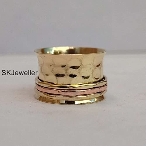 Brass Ring For Women Solid Brass Band, Brass Spinner Ring, Hammered Spinner Ring, Multi Bands Ring, Handmade Ring, Anxiety Ring, Meditation Ring BY SKJEWELLER