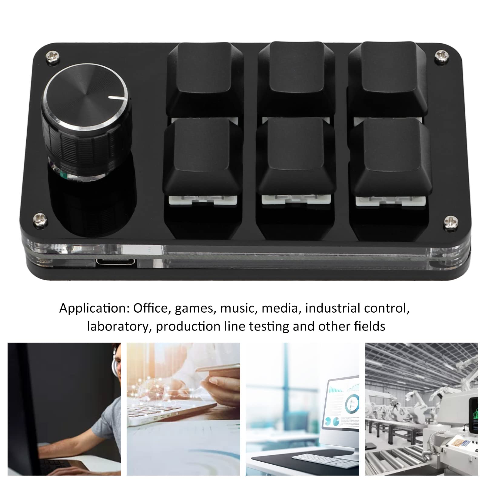 CUEI 6 Keys One Handed Macro Mechanical Keyboard, Mini Portable One Handed Mechanical Gaming Keyboard with Knob & 6 Full Programmable Keys, Plug and Play Multifunctional Programmable Keypad(Black)