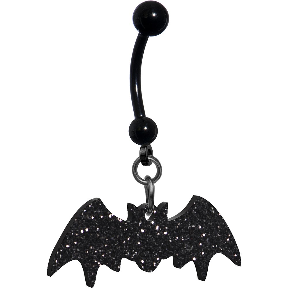 Body Candy Women's Glittery Black Bat Belly Button Ring