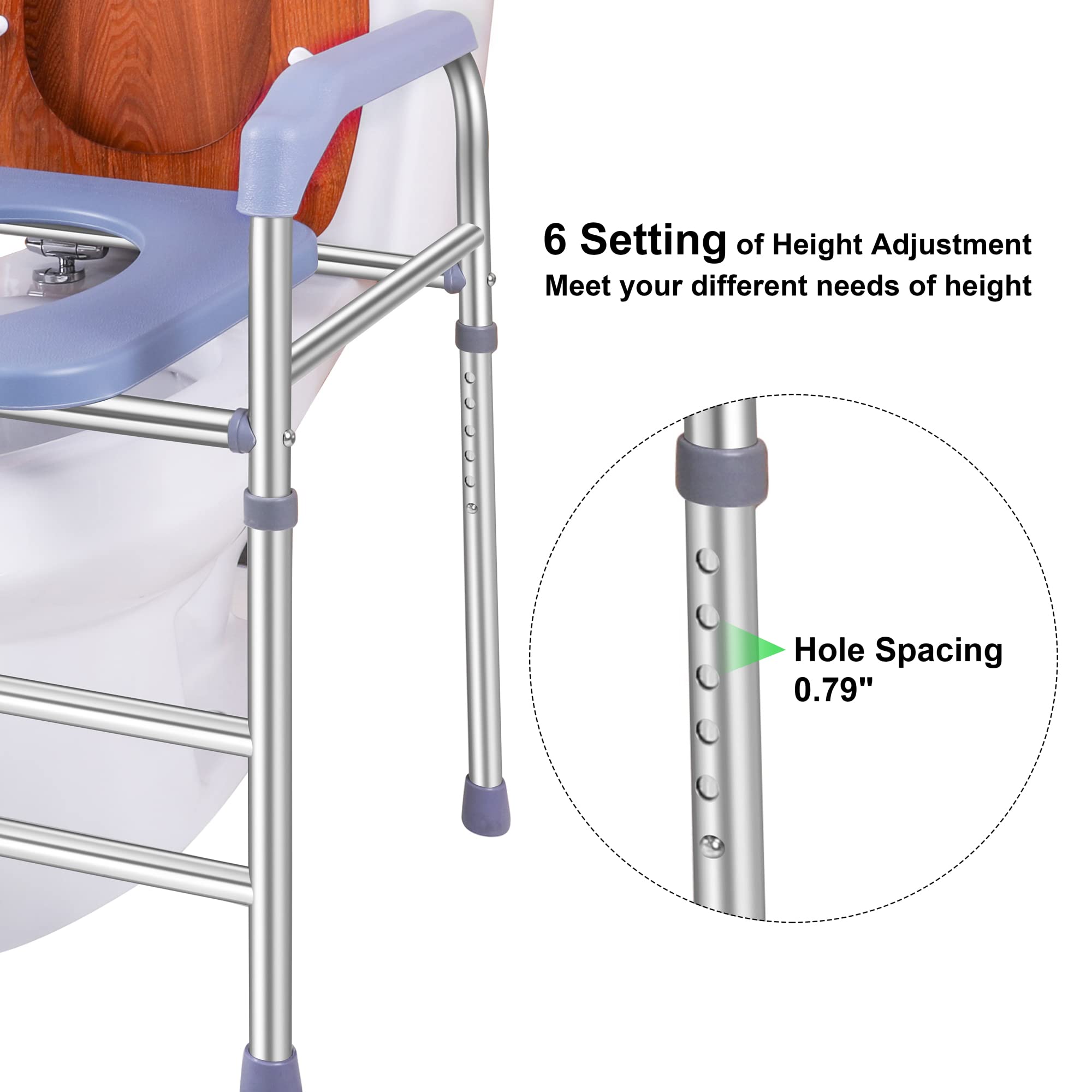 Deewow Raised Toilet Seat with Handles 400lbs, Elevated Toilet Seat Riser Bathroom Stand Alone Toilet Safety Frame for Elderly, Pregnant and Handicap, Adjustable Height, Fit Any Toilet