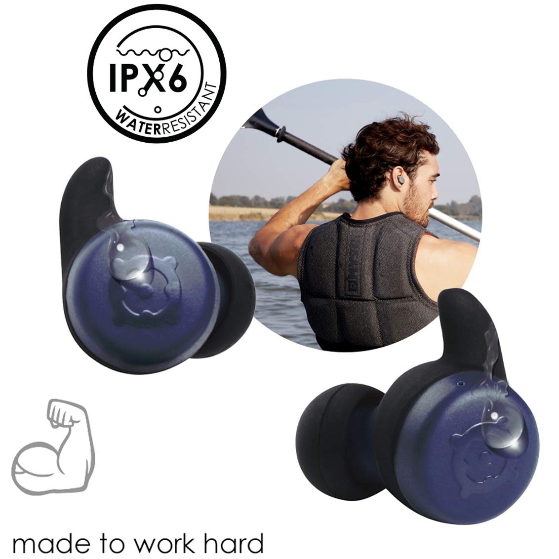 BoomPods Boombuds X True Wireless - Bluetooth Earbuds IPX 6 Water Resistant/Sweatproof Ergofit, Portable Magnetic Charging Case, Best Sports Earphones (Blue)