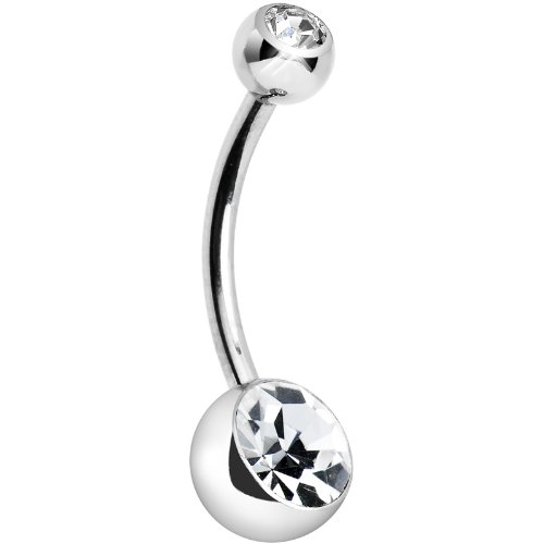 Body Candy Women's Stainless Steel Clear Accent Internally Threaded Belly Body Piercing Ring 1/2", White, One Size