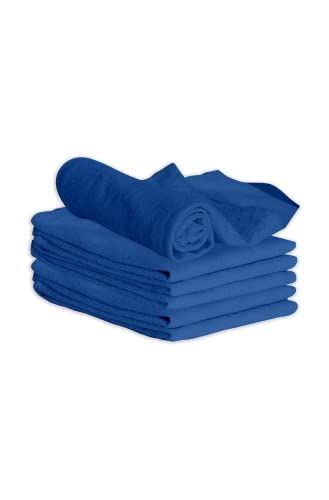 GREEN LIFESTYLE 5 Pack 12x14, Blue Shop Towels 100% Cotton, Super Absorbent and Durable for Car, Reusable Shop Rags