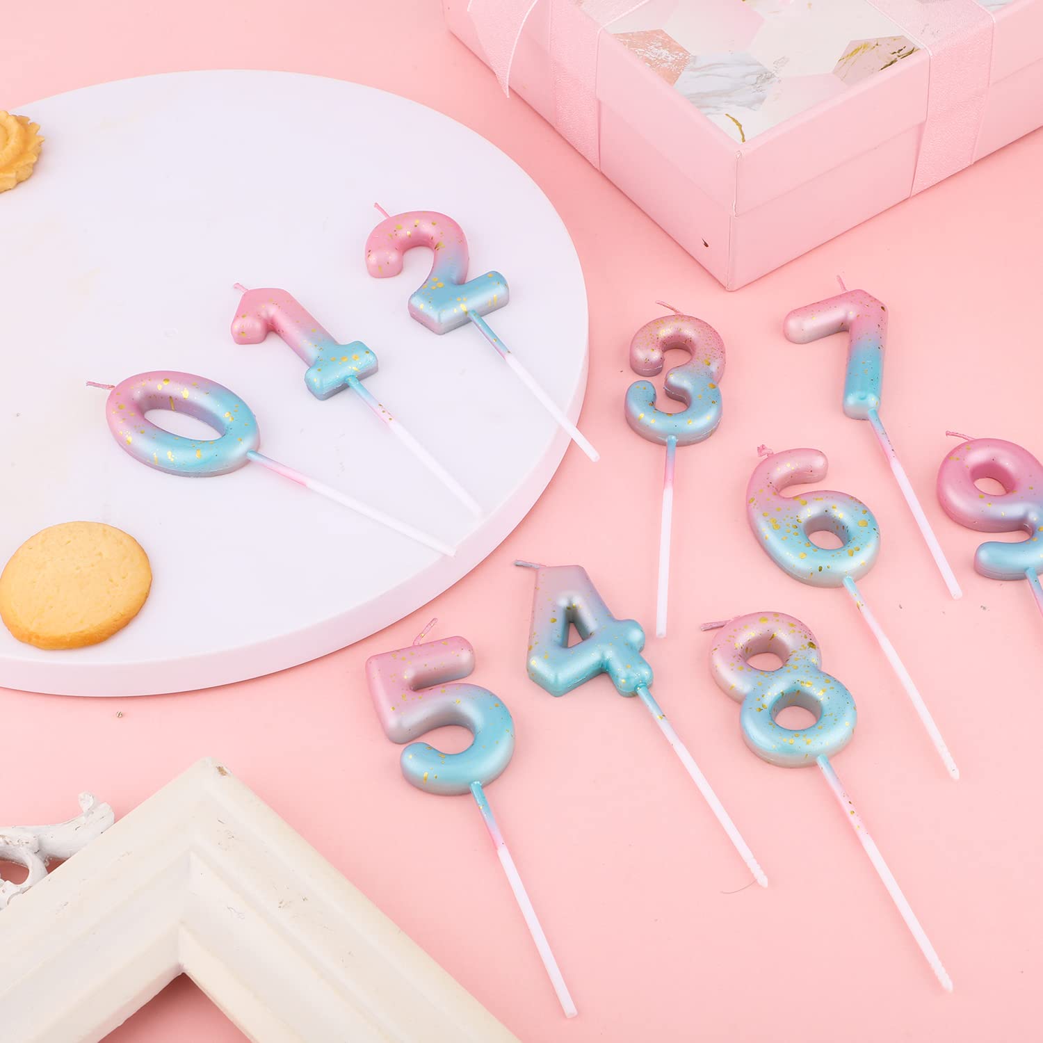 Gradient Birthday Number Letter Candle, Pink Blue Gradient Birthday Candles for Cake Numeral Letter Birthday Candles Decoration for Birthday Parties Wedding Anniversary (6)