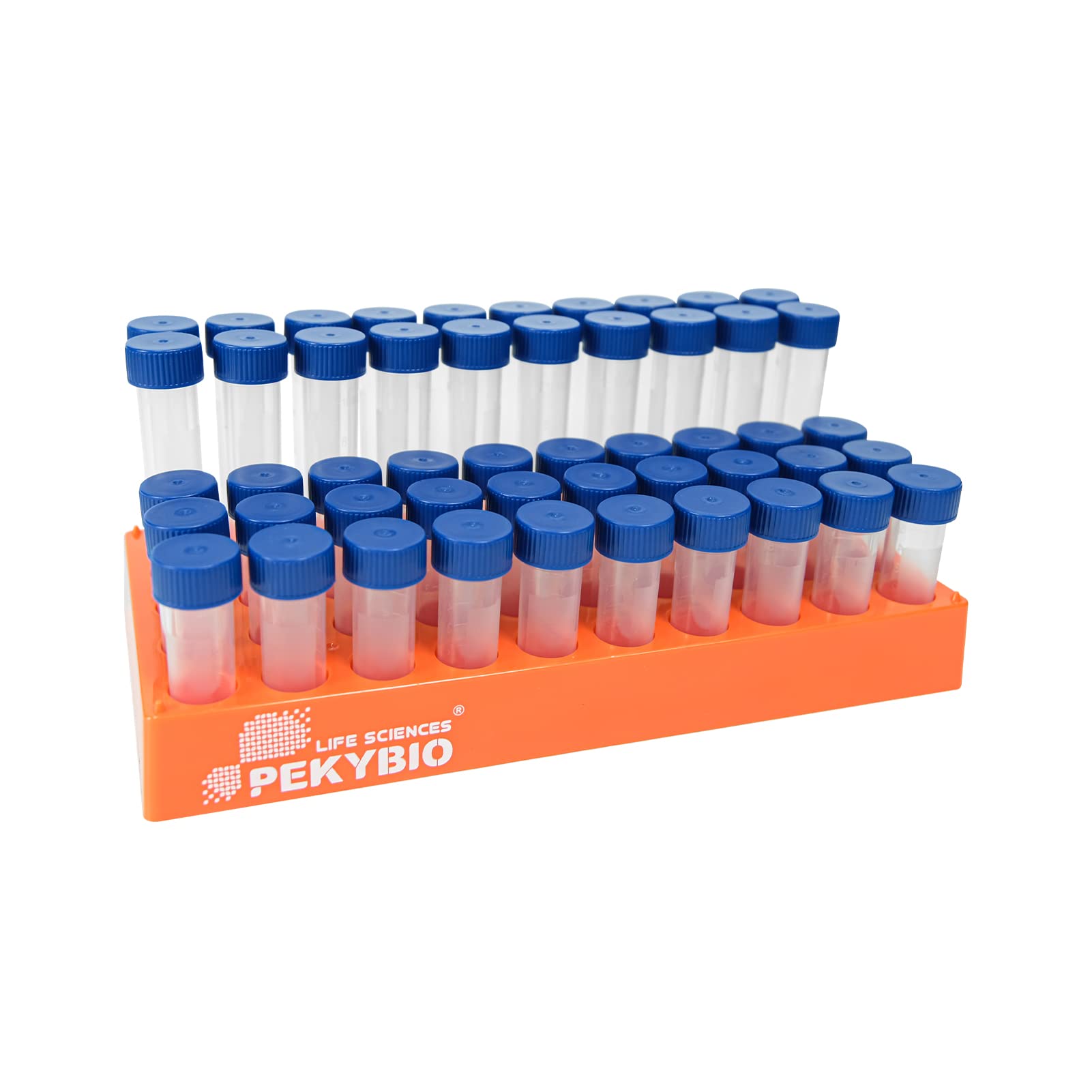 PEKYBIO Sterile Plastic Graduated Test Tubes 5ml Sample Storage Container with Screw Cap Self-Standing Lab Transport Tube, Case of 50