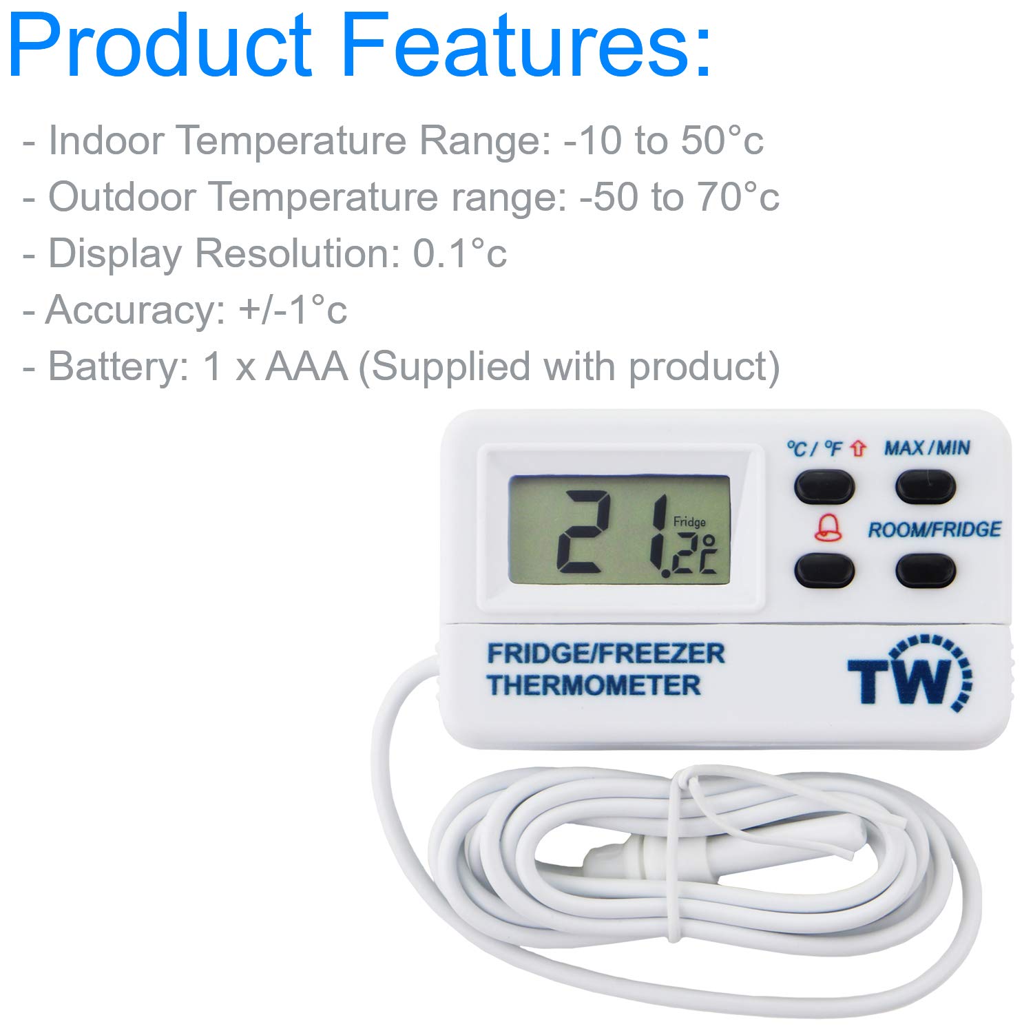 Digital Refrigerator Thermometer - Fridge and Freezer Alarm Alert When Temperatures Drop - Ideal RV Fridge Freezer Thermometer with Alarm and Max Min