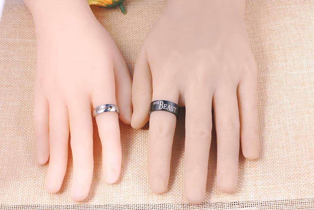Black Her Beast Ring Stainless Steel Wedding Bands Anniversary Engagement Promise Ring (His Size 13)