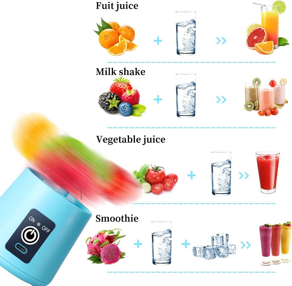 Portable Blender Mixer,Personal Juicer,Smoothies and Shakes Blender,HandCup Fruit Machine Blender 380 ML (Blue, Pink, Purple & Pink Color available) (Blue)