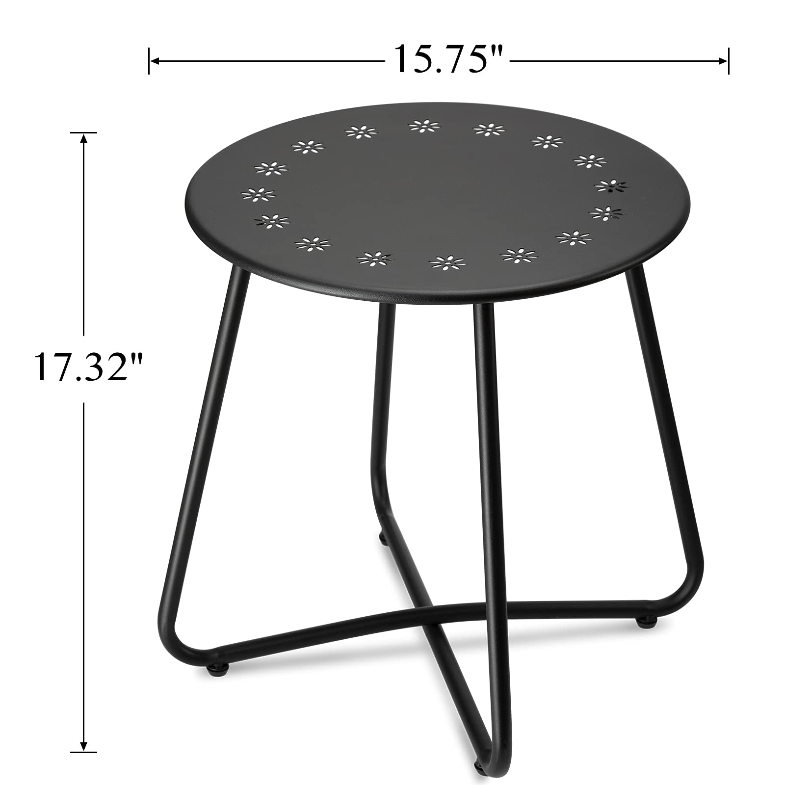 danpinera Outdoor Side Tables with Flower Cut Outs, Weather Resistant Steel Patio Side Table, Small Round Outdoor End Table Metal Side Table for Patio Yard Balcony Garden Black