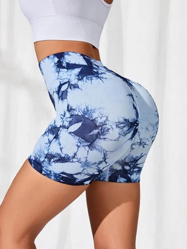 ChinaJaco Women Seamless Butt Lifting Contour Yoga Short 3" High Waist Booty Gym Biker Shorts(Light Blue,M)