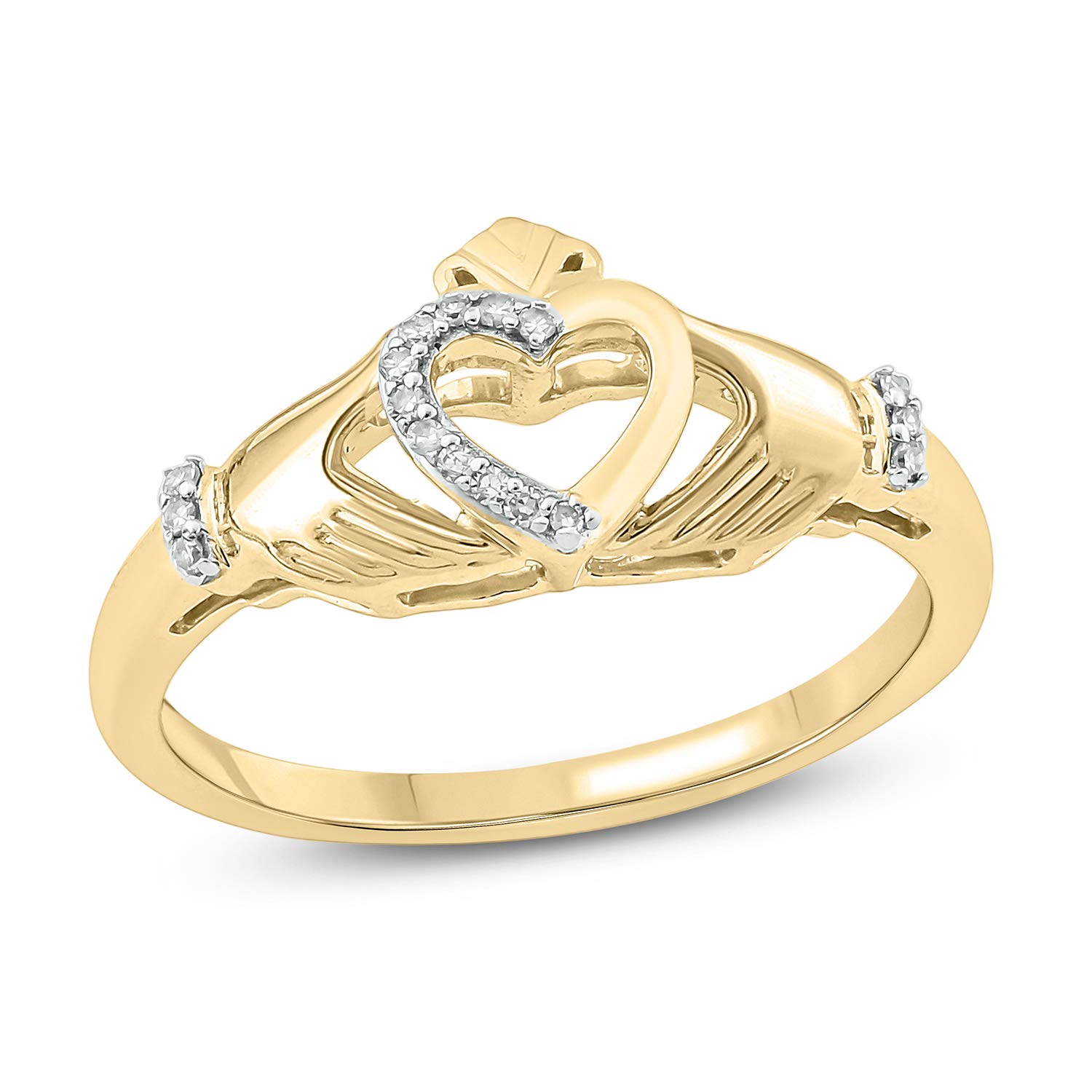 Cali Trove Irish Claddagh Ring for Women with Diamonds (Yellow Gold Plated Silver) |1/20cttw Diamond Wedding Heart Ring for her | Special Anniversary, Enagagement Gift for her | Jewelry for Women 7