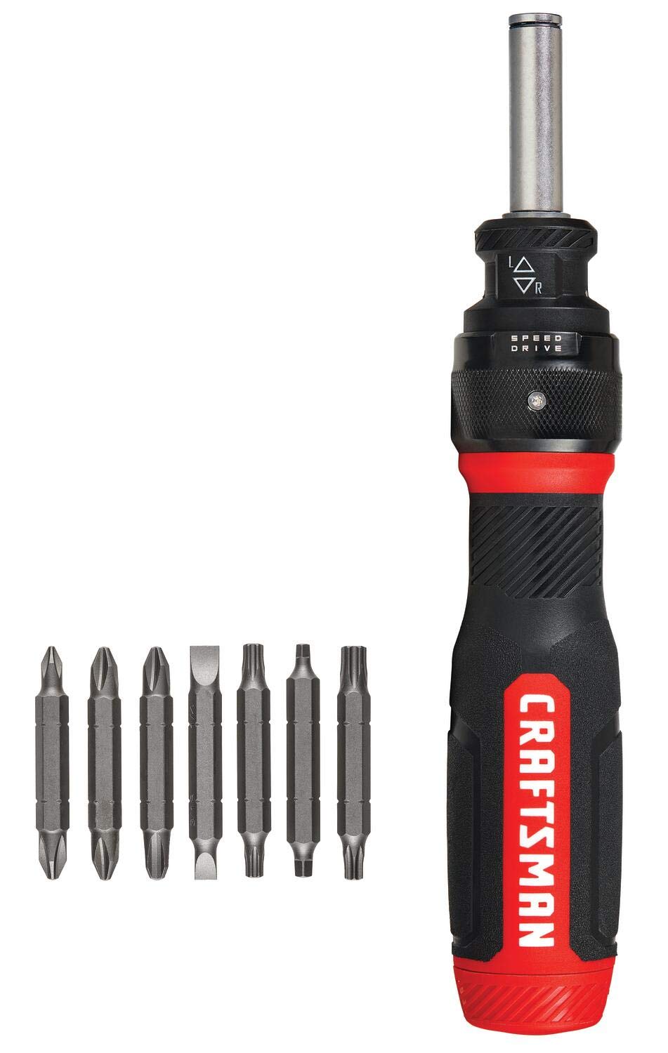 CRAFTSMAN Ratcheting Screwdriver, SpeedDrive, 2โ Double Ended Bits Included, Handle Holds Up To 6 Bits (CMHT68129)
