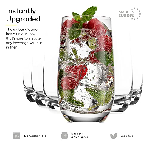 MITBAK 16 - OZ Drinking Glasses (Set of 6) | Glass Cups for, Water, Juice, cocktail,Mixed Drinks | Kitchen Glassware Set, Excellent Gift | Highball Glasses Made In Slovakia