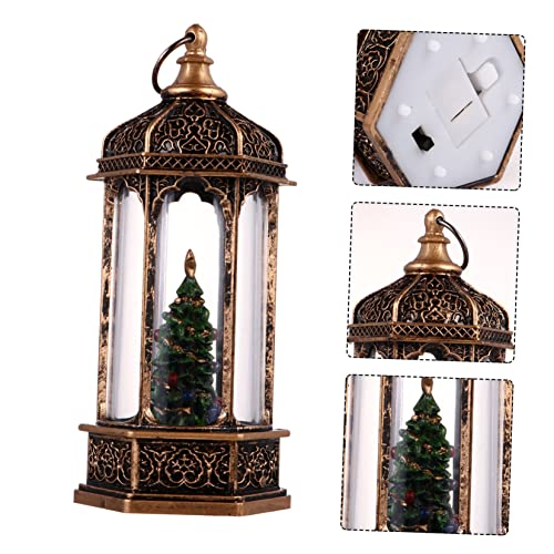 DOITOOL Christmas Lights Vintage Lantern LED Lantern Christmas Snow Globes Holiday Christmas Tabletop Lights Christmas Wind Lantern Plastic Xmas Light Vintage Christmas Light Tabletop Lamp
