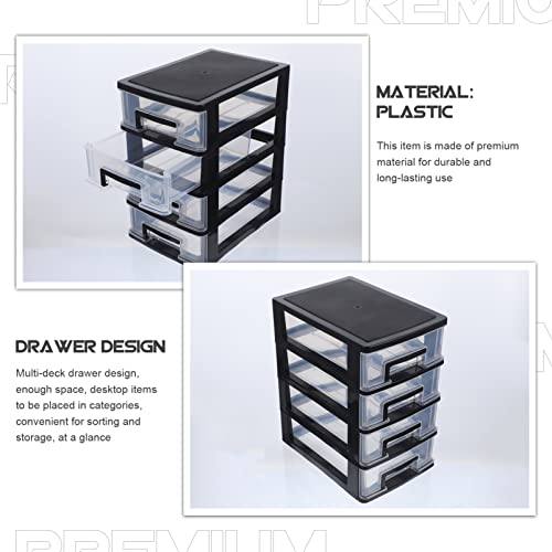 DOITOOL Four- Layer Plastic Drawers Organizer- Black Transparent Storage Drawers- Multifunction Plastic Drawers storage cabinet for Home Office Bathroom Bedroom(8.31x5.98x9.92in)