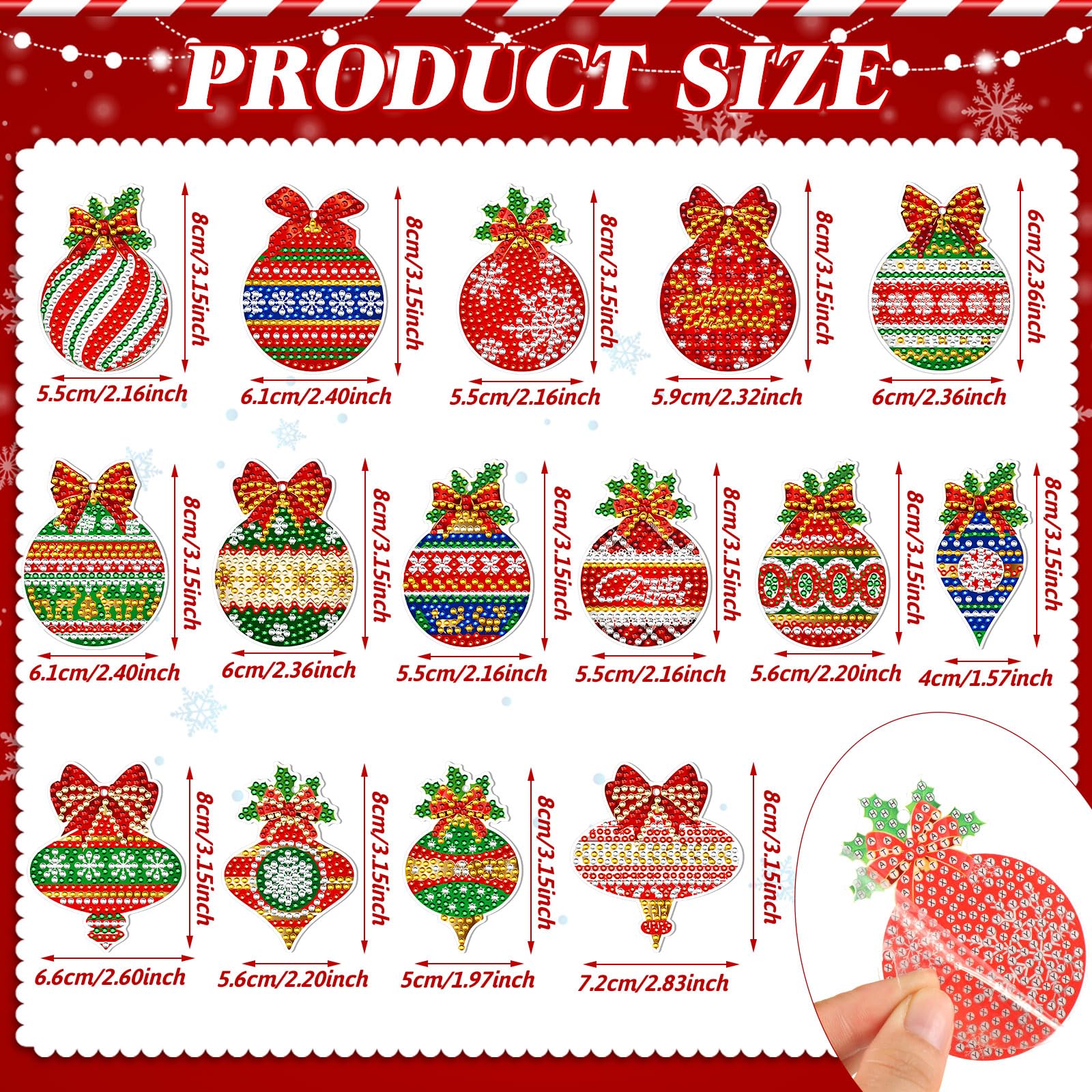 BBTO 15 Christmas Diamond Painted Keychains Art Ornaments 5D DIY Red Christmas Ball Patterns for Children's DIY Crafts