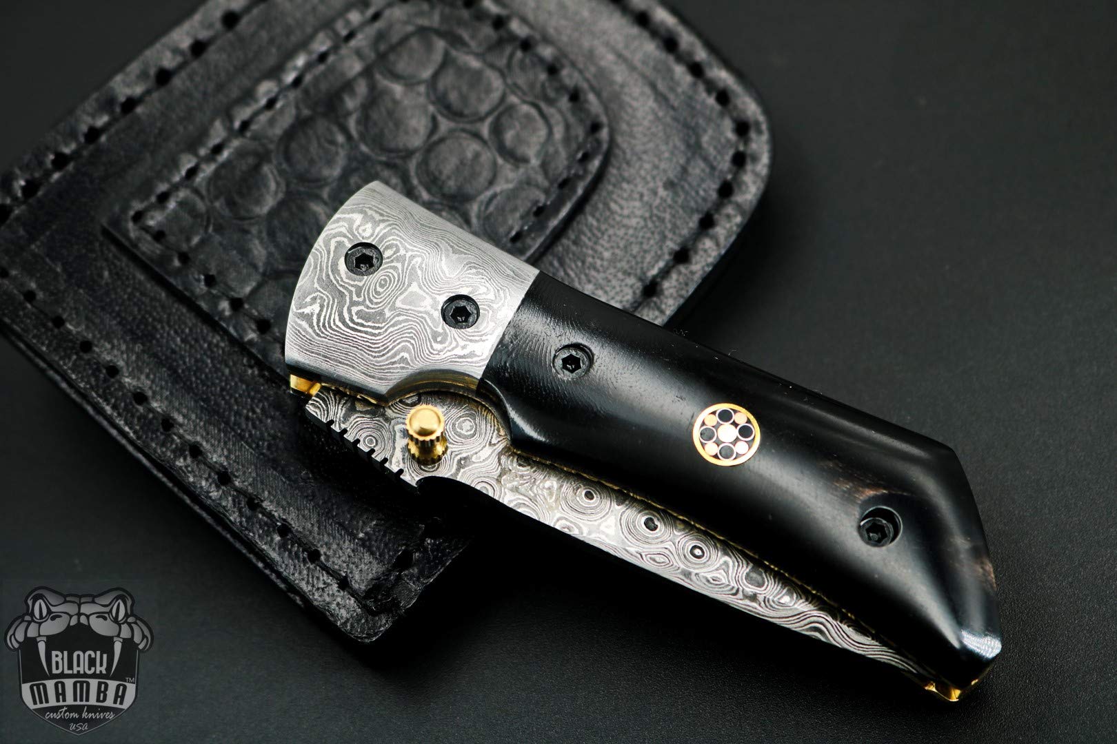 BLACK MAMBA KNIVES Damascus Pocket Knife with Clip, Folding Knife, Damascus Steel Folding Pocket Knife Folding Hunting Knife