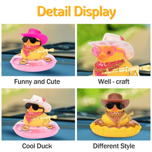 wonuu Car Rubber Duck Decoration, West Cowboy Duck Car Dashboard Decoration Accessories with Mini Swim Ring Cowboy Hat Scarf and Sunglasses(A_Pink Sunglass Cowboy hat