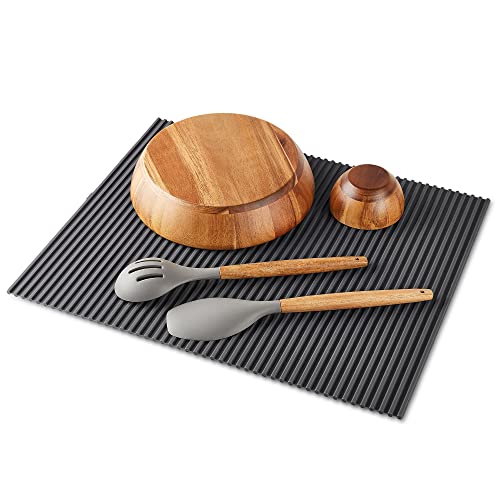Miusco Large Thick Silicone Mat, Dish Drying Mat, Hot Tool Mat, Bar Mat 0.24 In (6.1 MM) Thick, Gray, 20" x 16", Premium Heat Resistant Kitchen Mat, Non-slip Pads, Fast Drying, Dishwasher Safe, Grey