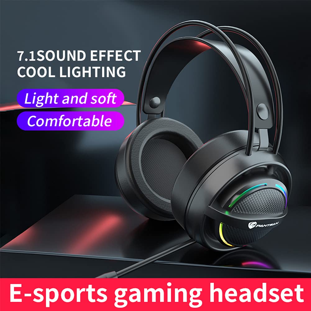 CALIDAKA Gaming Headset Music for PC 50mm Driver with Noise Canceling Mic Wired RGB LED(Black)