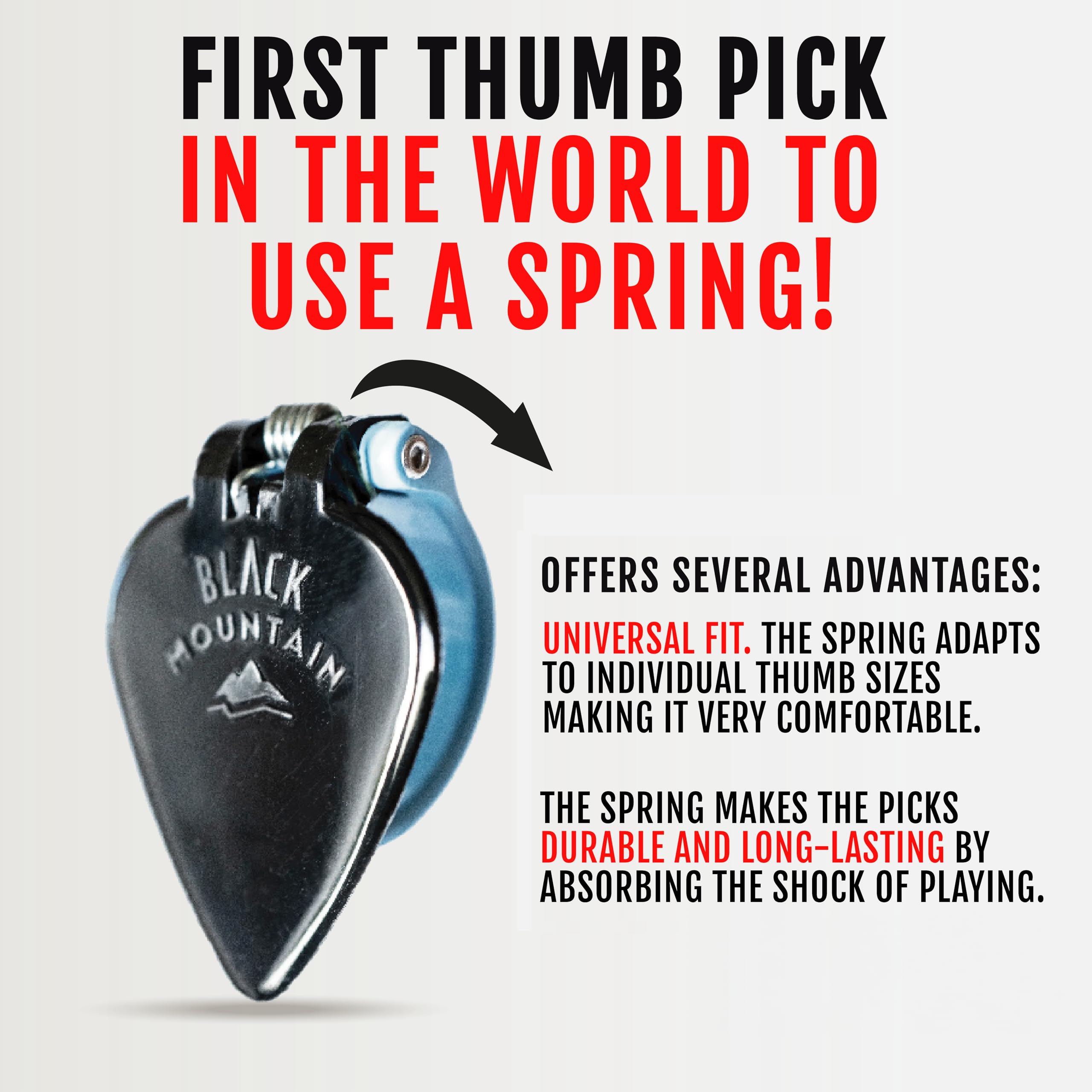 Black Mountain Jazz Tipped Thumb Picks for Acoustic Guitar, Electric Guitar, Ukulele, Banjo, and More - Spring Loaded Universal Fit for Medium to XL Thumbs - Premium Finger Picks