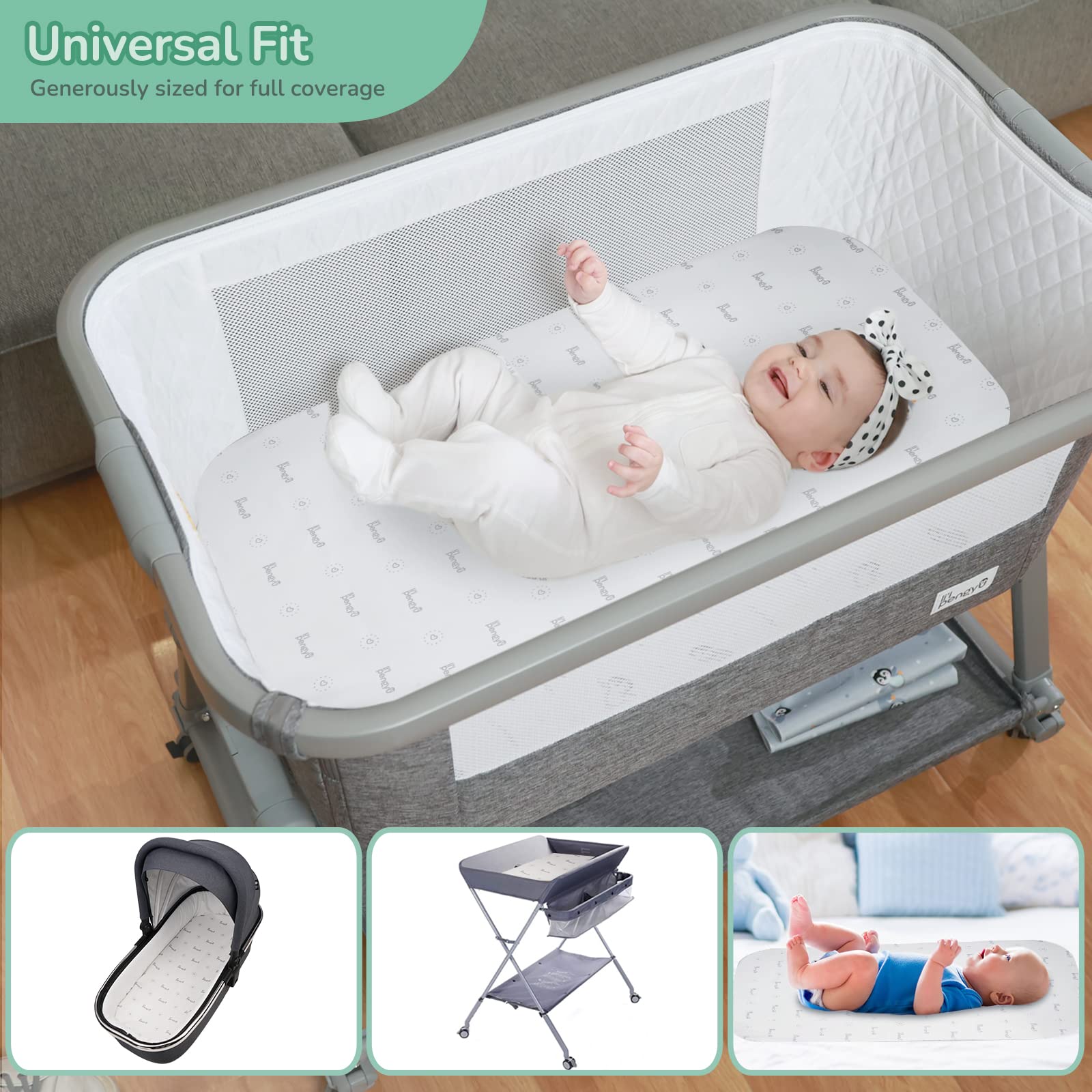 Comfy Mattress Pad Bassinet Sheet (1 Per Pack) Li’l Pengyu, Dual Front Super Soft Double-Brushed Microfiber & TPU Waterproof Neutral Fit Sheets, Crib Sheets for Boys Girls, Toddler Bed (33.8"X19.5")