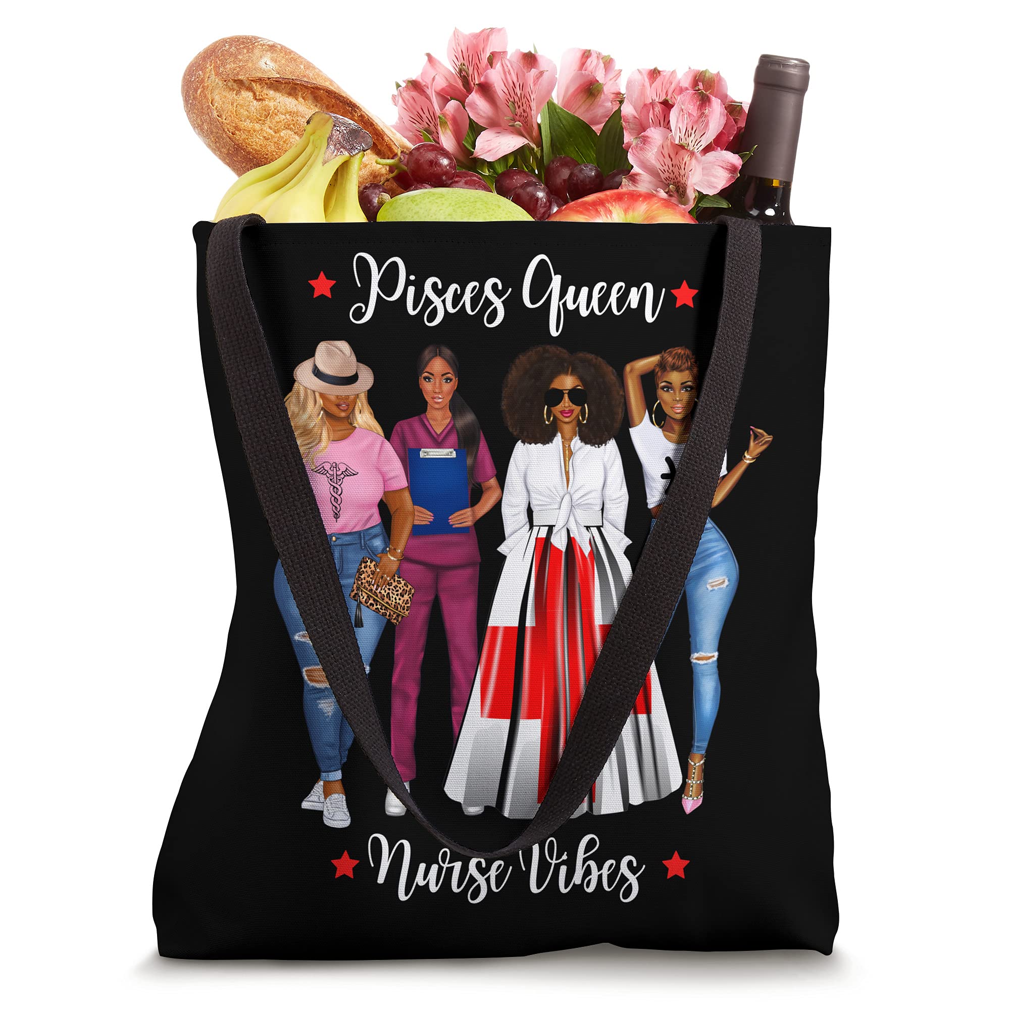 Black Nurse Pisces Queen February March Birthday Zodiac Cute Tote Bag