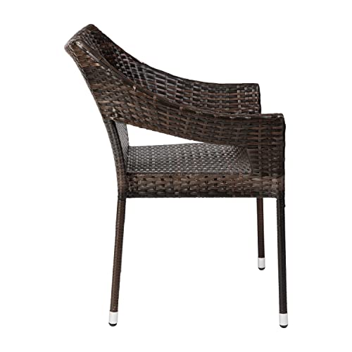 Flash Furniture Ethan Commercial Grade Patio Chair, All Weather PE Rattan Wicker Stacking Patio Dining Chair, Espresso