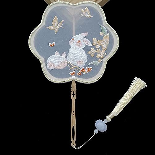 Chinese Style Embroidery Fan with Long Handle Tassel Ancient Style Cheongsam Dance Hand Fan DIY Hanfu Decoration Photography Prop(7)