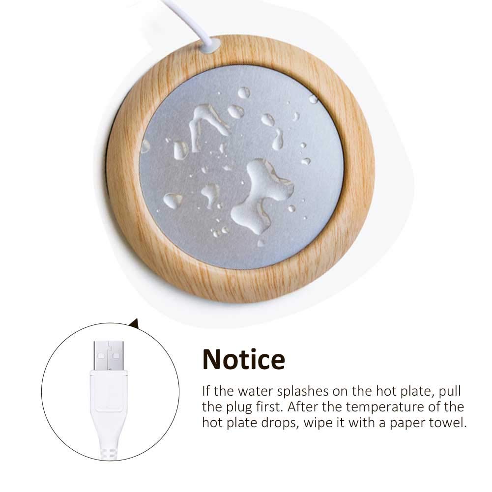 Creative USB Wood Insulation Grain Cup Heat Beverage Mug Mat Warmer Office Tea Milk Coffee Felt Heater Pad Coaster(Bright Wooden Grain)