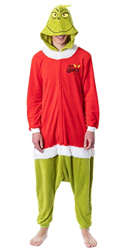 MJC International Mens The Grinch Santa Hooded Costume Union Suit One-Piece Pajama (Small) Multicolor