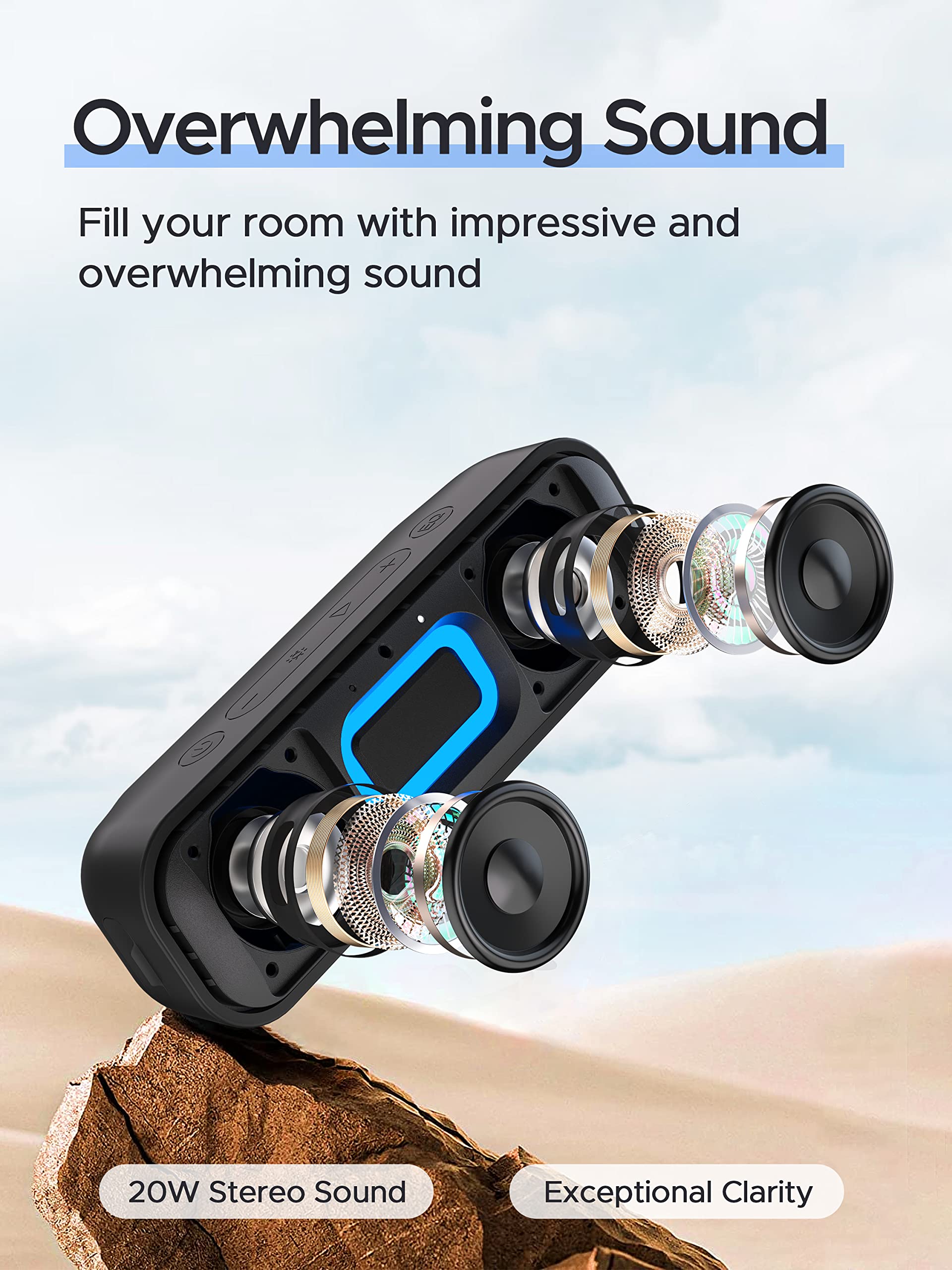 Maoifaec 20W Wireless Bluetooth Speaker, Portable Bluetooth Speaker 5.0 with 24H Playtime, Multi-Color LED Lights, IPX7 Waterproof Bluetooth Speaker for Party, Shower, Outdoor, Travel