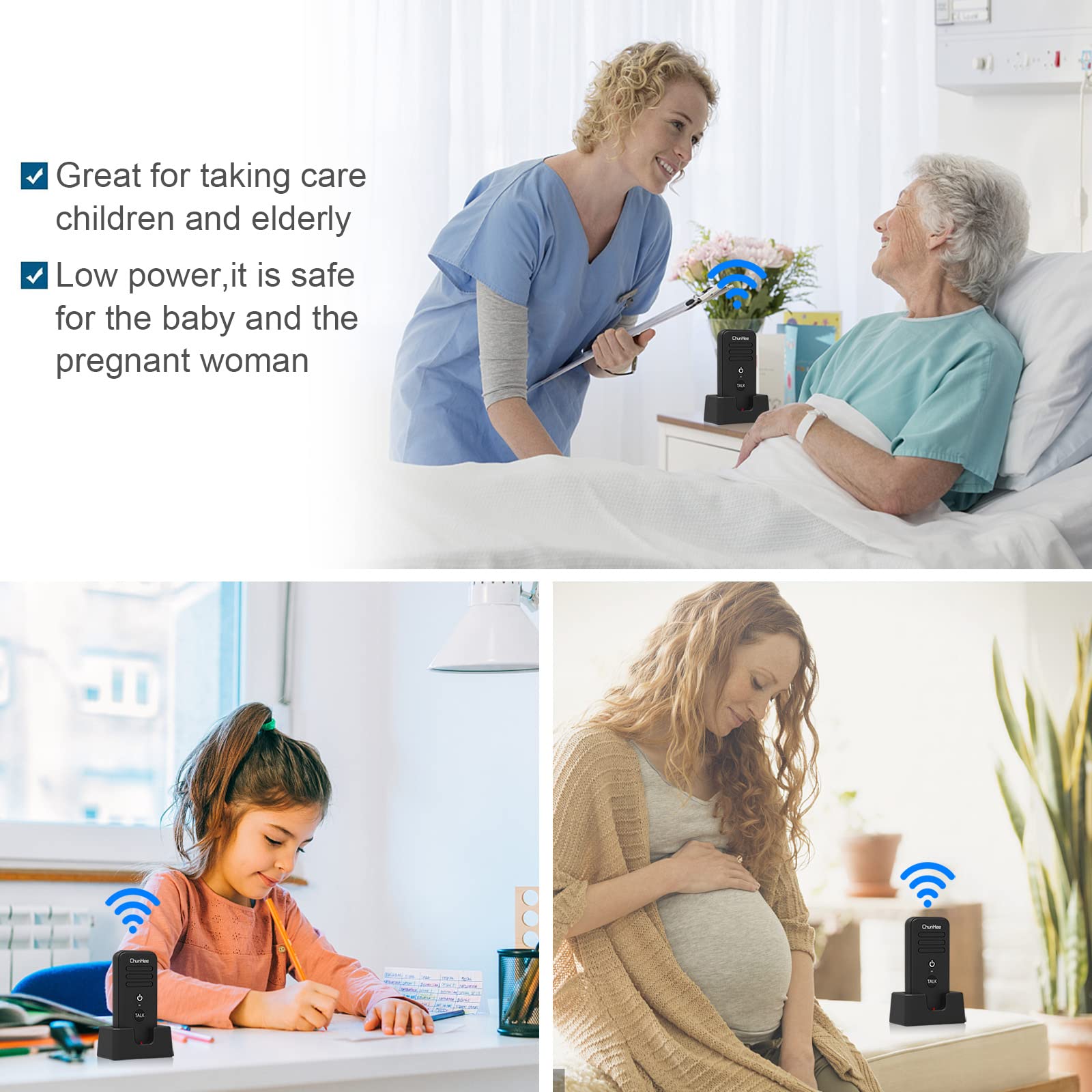 ChunHee Wireless Home Intercom System for Elderly, 7 Pack Two-Way Communication Caregiver Pager Nurse Calling System for Patient/Senior/Disabled/Nursery