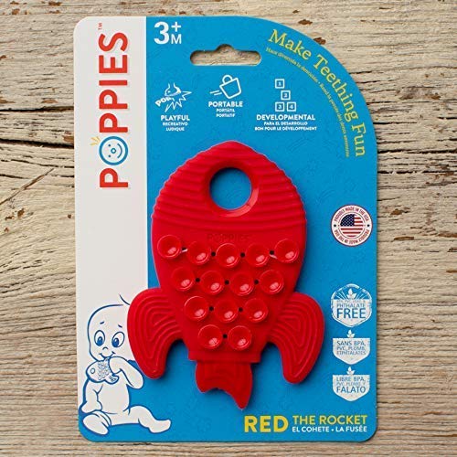 POPPIES Smiley The Star (Yellow) and RED The Rocket (Red) Bundle – Silicone Sensory Toy – BPA-Free – Infant Teether, Sensory, Bath Toy with Suction Cups and Textures to Stimulate Development