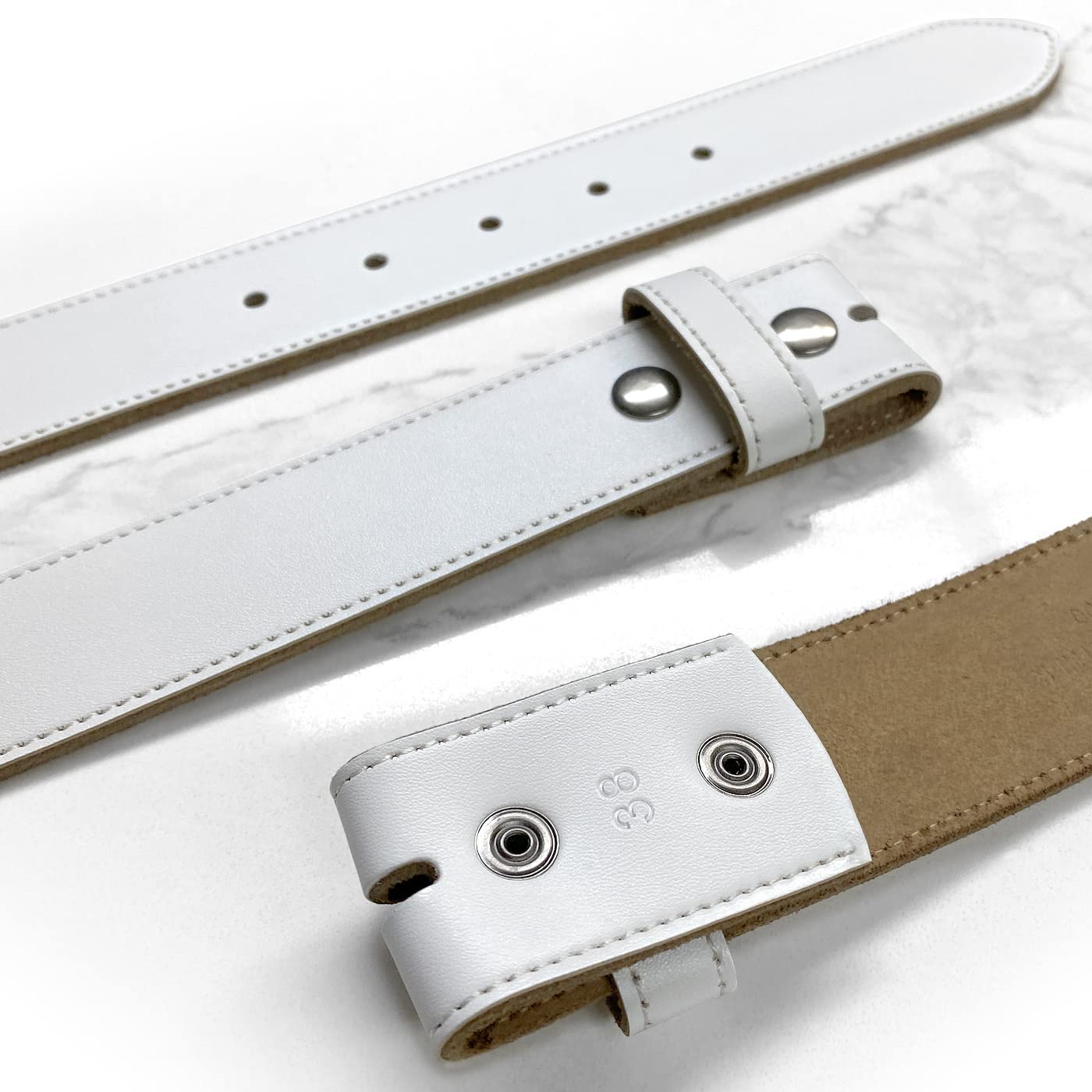 BS1200 White Belt Genuine Leather Replacement Casual Belt Strap 1-1/2"(38mm) Wide (White, 30)