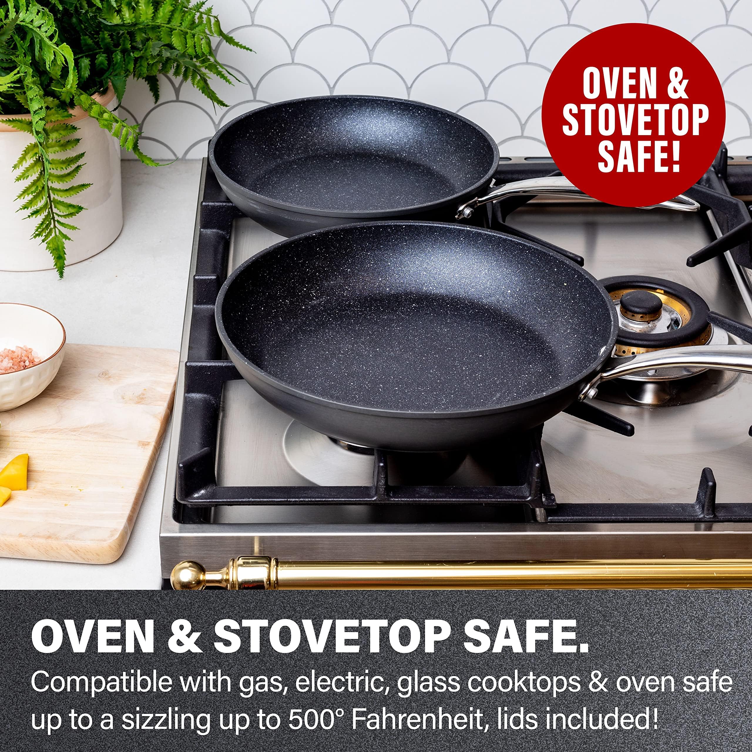 GRANITESTONE 11" Non-Stick Frying Pan with Mineral/Diamond Coating for Long Lasting Nonstick Skillet for Cooking with Stay Cool Handles, Oven/Dishwasher Safe, Non-toxic