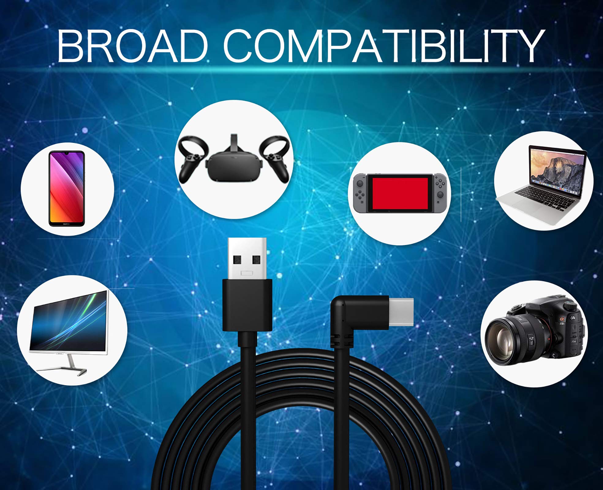 Cable Compatible with Oculus Quest, Shample USB 3.1 Gen 1 Type C Stable Data Transmission 5 Gigabits Per Second and Fast Charging Link Cable for Quest 2/1 and Other Type C Devices, 10FT/3M