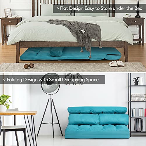 DORTALA Foldable Floor Sofa, 6-Position Adjustable Lounge Couch with 2 Pillows & Suede Cloth Cover, Modern Lounge Mattress Video Gaming Lazy Couch, Suede Floor Seating Sofa, 71" x 44.5", Blue