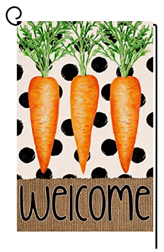 Easter Carrot Garden Flag 12x18 Vertical Double Sided Polka Dot Welcome Spring Farmhouse Holiday Outside Decorations Burlap Yard Flag BW267