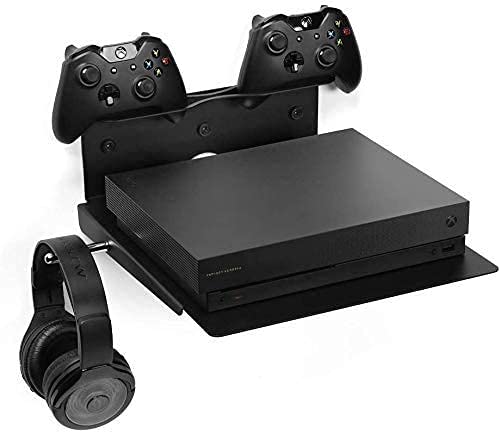 Borangame - Horizontal Wall Mount Compatible with All PlayStation PS4 Models (First Series, Slim and Pro), PS5 & XBOX, Stand in Powder-coated Iron, Space for 2 Pad and 1 Gaming Headphone Holder