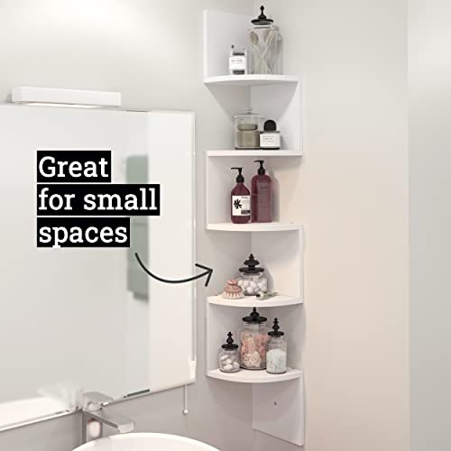 Greenco 5-Tier Corner Shelves, Floating Corner Shelf, Wall Organizer Storage, Easy-to-Assemble Tiered Wall Mount Shelves for Bedrooms, Bathroom Shelves, Kitchen, Offices, Living Rooms (Walnut Finish)