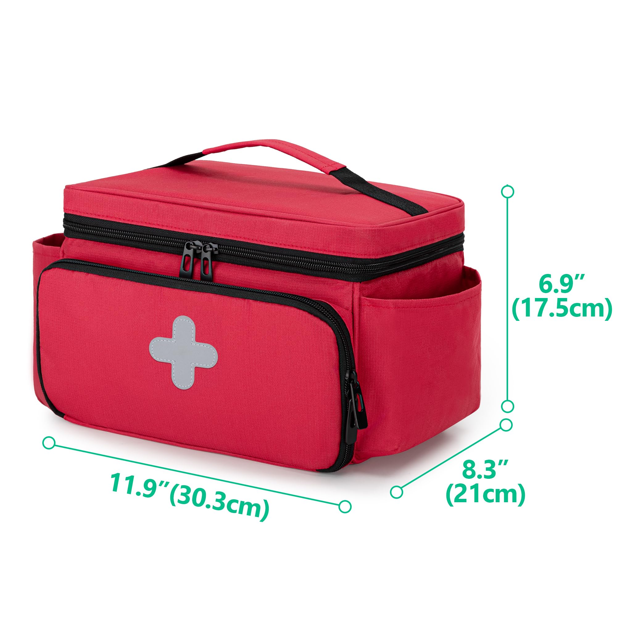 CURMIO Small Medicine Storage Bag Empty, Family First Aid Box, Pill Bottle Organizer for Emergency Medical Supplies, Red (Bag Only, Patent Pending)