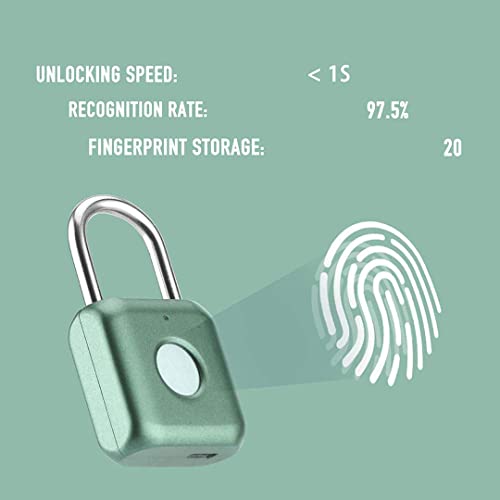 BOREAD Fingerprint Padlock, Smart Keyless Lock for Locker, Backpack, Suitcase, Travel Luggage,Cabinet, Drawer, Indoor, School Locker Lock,Portable USB Rechargeable (Green)