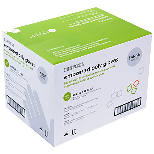 Daxwell Poly Gloves, Embossed, Large, Clear, F10003430 (Case of 5,000; 10 Boxes of 500)
