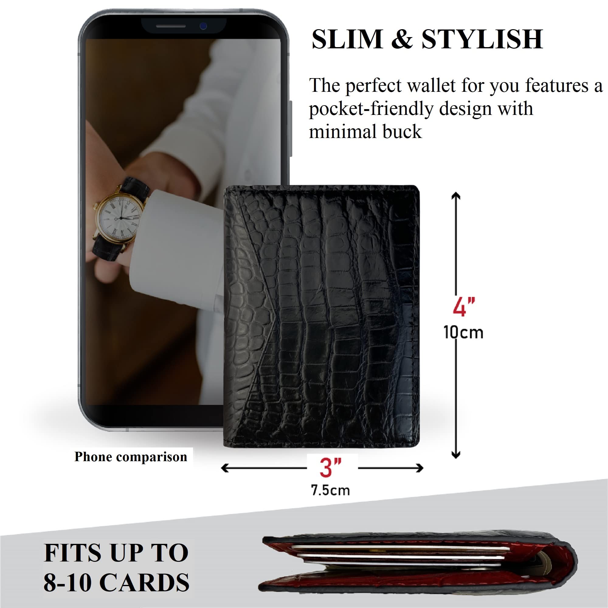 Black Red Slim Alligator Leather Card Holder Business RFID Blocking Men Two Tone Minimalist Crocodile Bespoke Wallet Double Side Handmade CARD-12