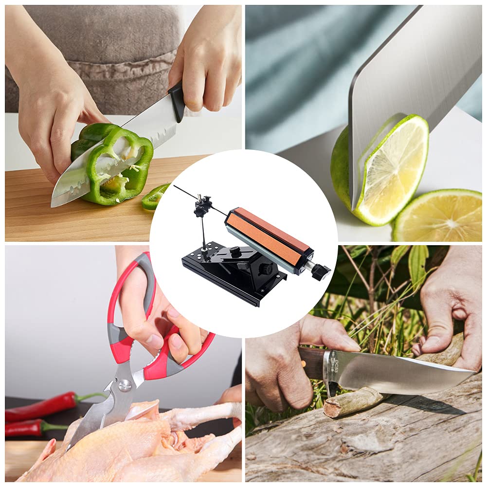 BUDDE Professional Kitchen Knife Sharpener System with 6 Whetstones, 180° Rotation Flip Design, Fixed-Angle Stainless Steel Professional Chef Knife Sharpening Kit Blades Fine Grinding Polishing Tool
