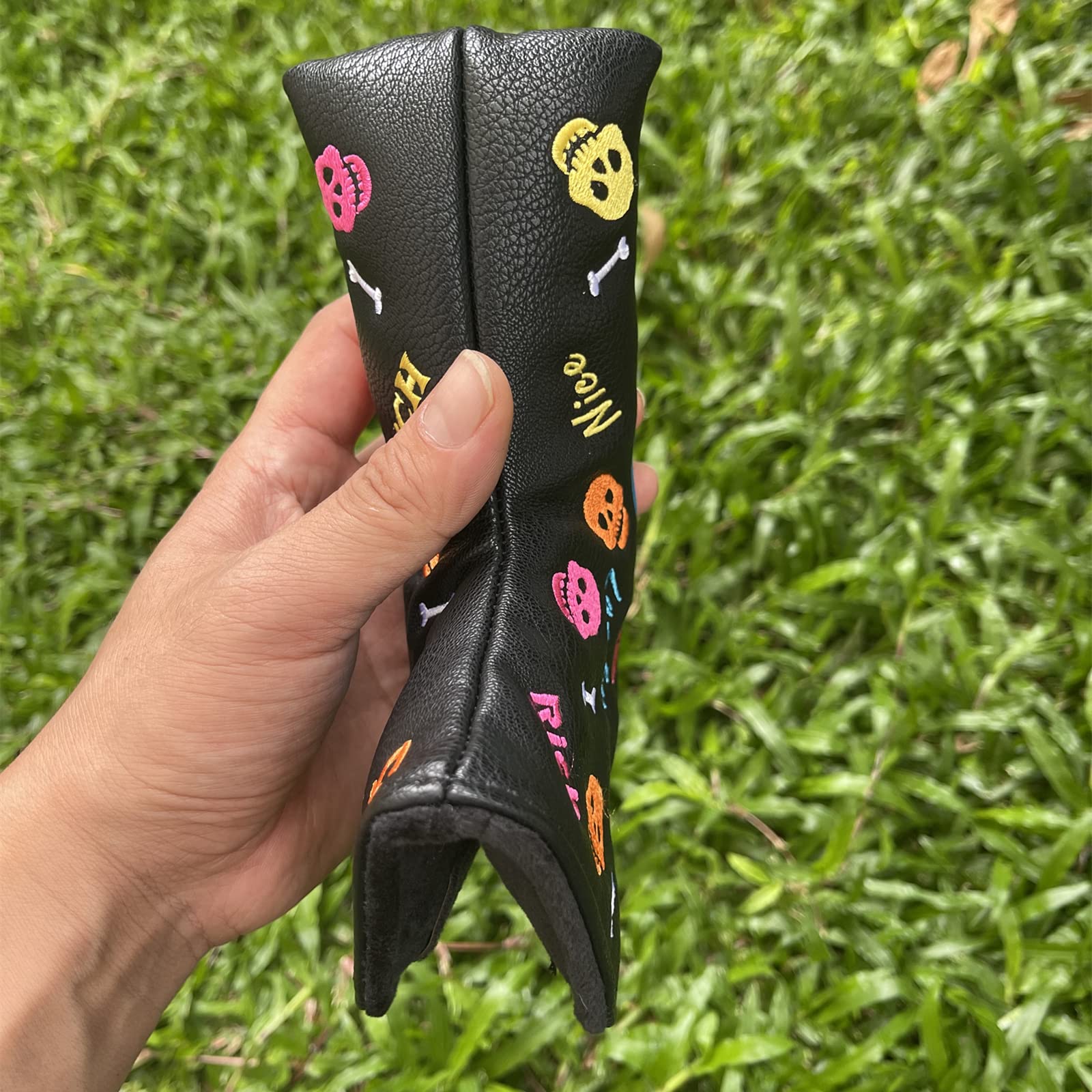 CALONG Calong Golf Putter Headcover Black Skull Blade Style Putters Cover with Velcro Golf Club Head Cover , Black/Orange